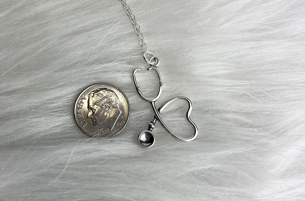 Nurse Retirement Gift Sterling Silver Stethoscope Necklace Keepsake ...